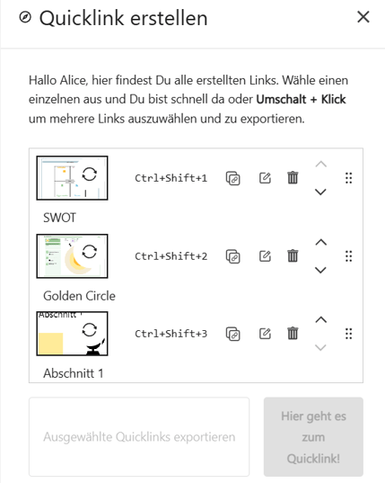 Quicklinks verwenden