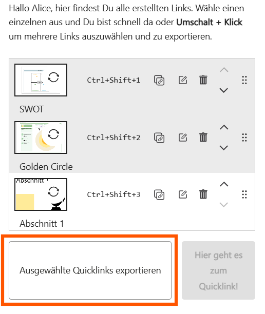 Quicklinks verwenden